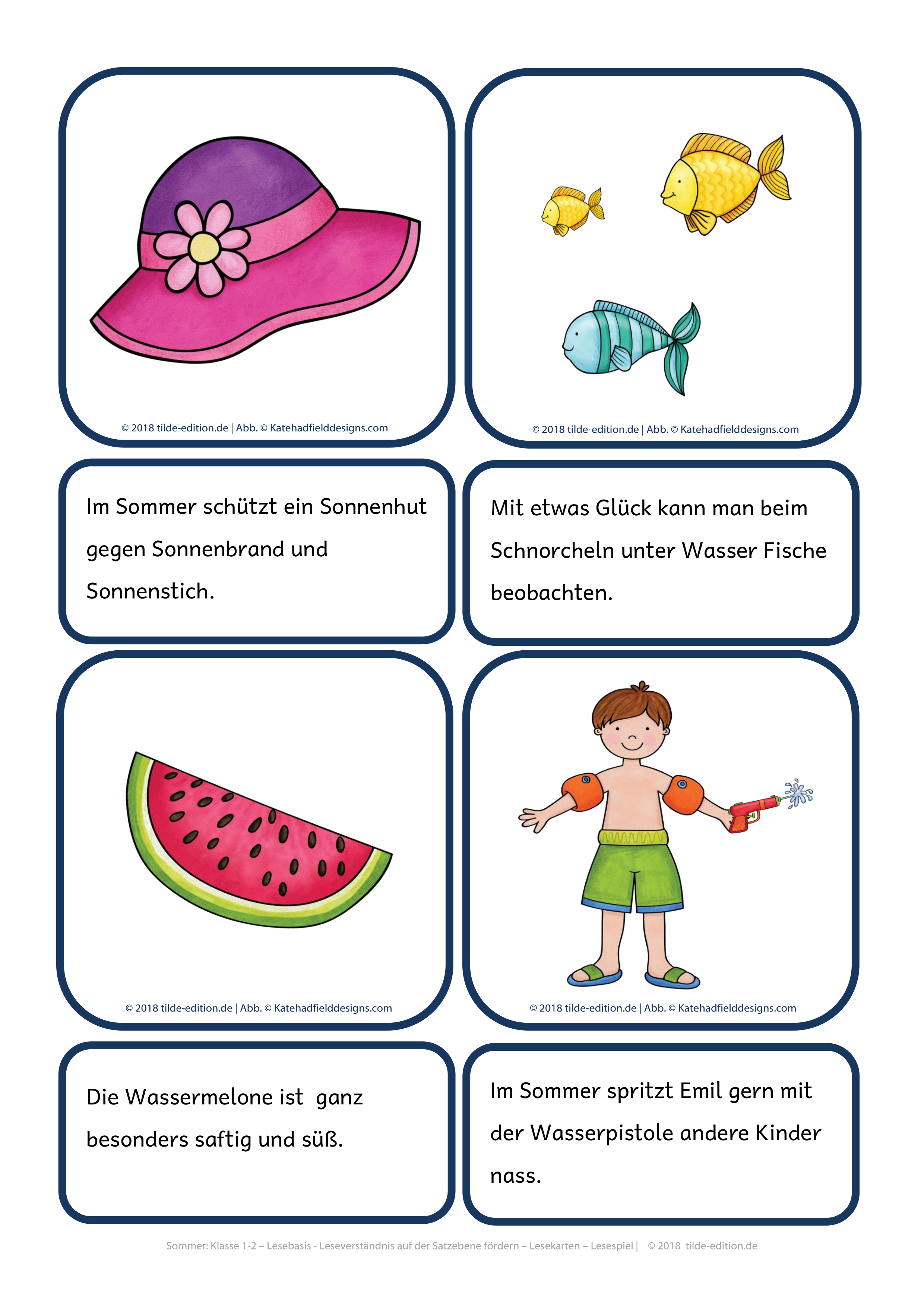 Sommer - Bild -Satz -Zuordnung - Lesekarten - Lesespiele - Leseübungen ...