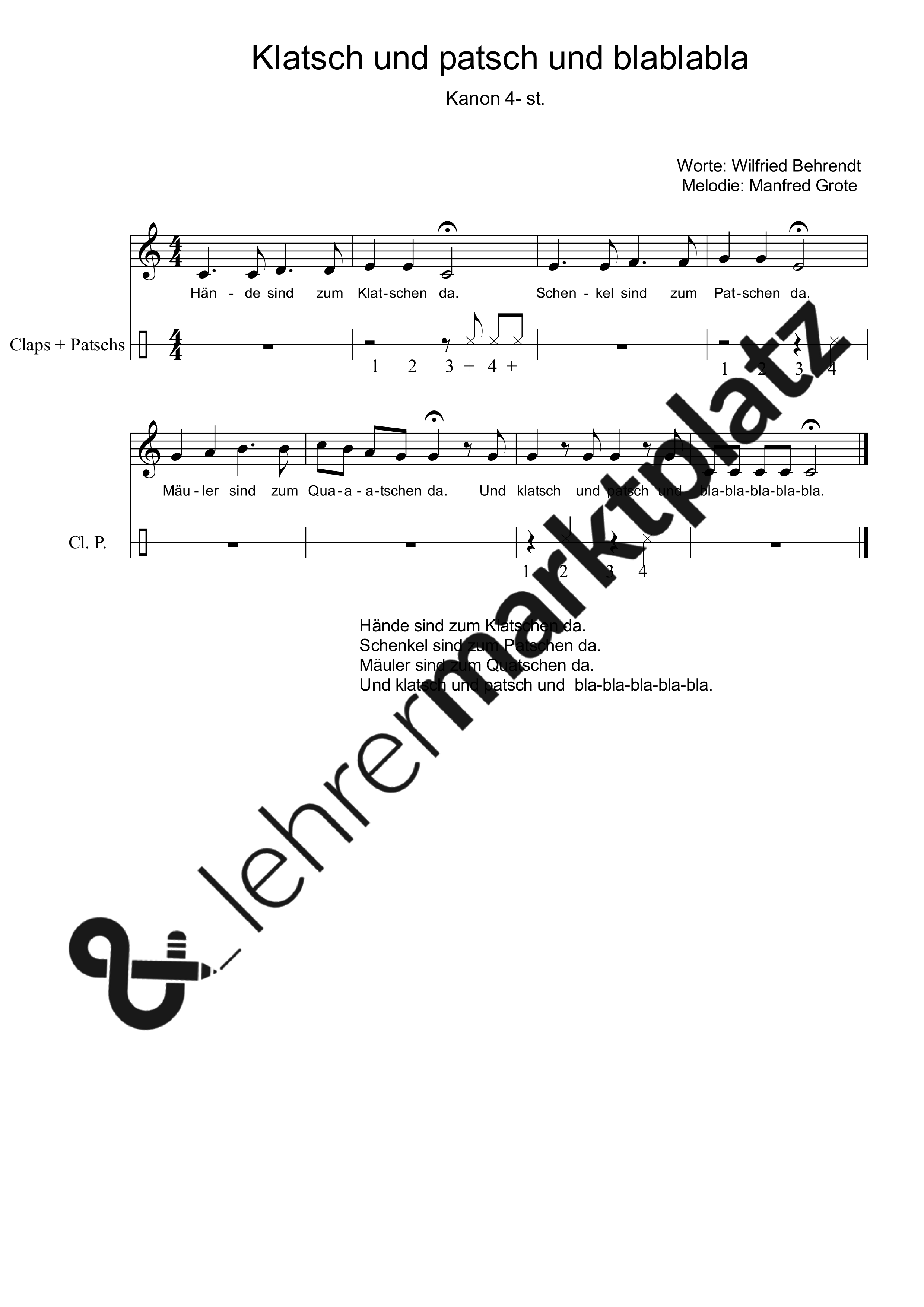 Klatsch und patsch und blablaba - Nonsenslied mit Bodypercussion ...