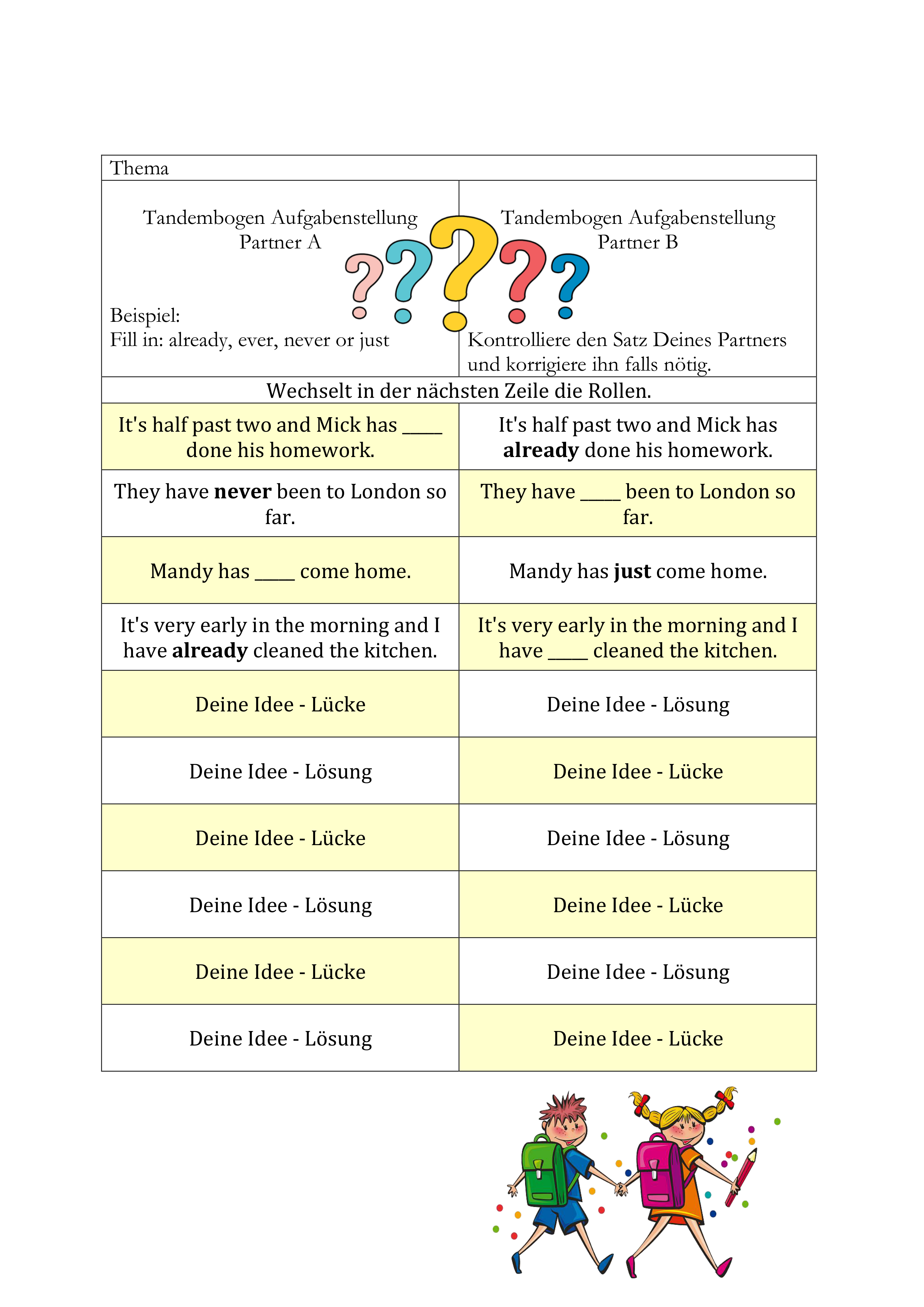 KOSTENLOS: Tandembogen Vorlage - Blankomaterial für alle Fächer ...