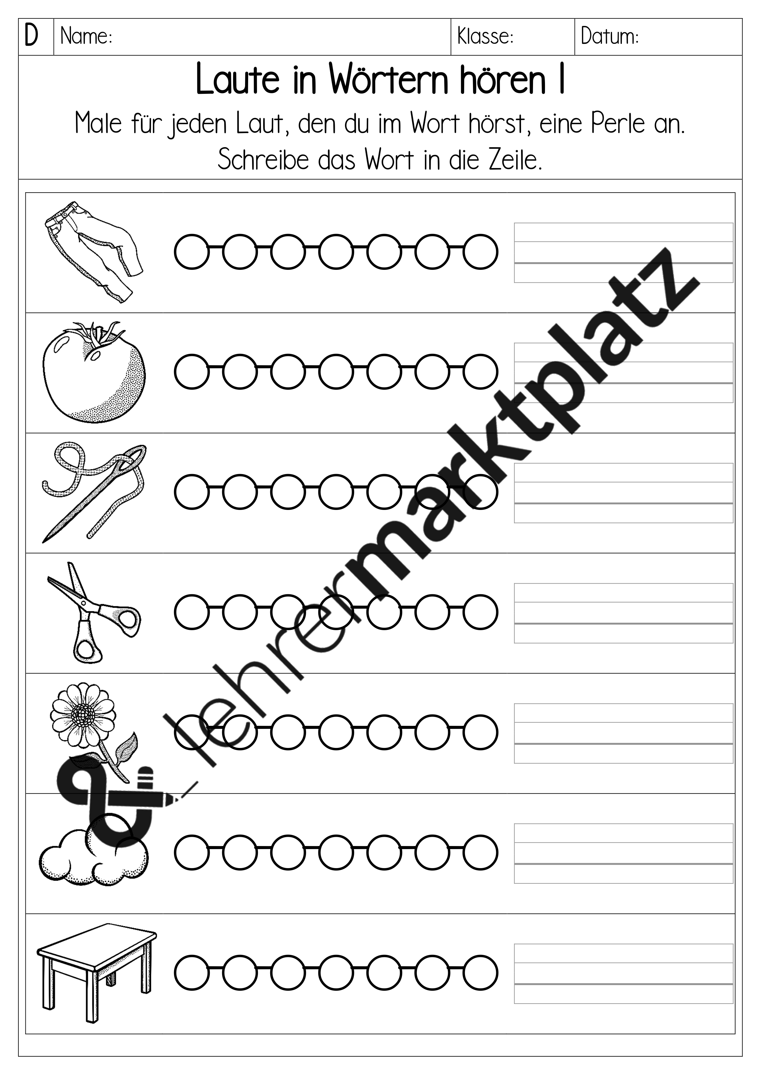 Laute in Wörtern hören - Schreiben mit Anlauttabelle und Lautkette ...