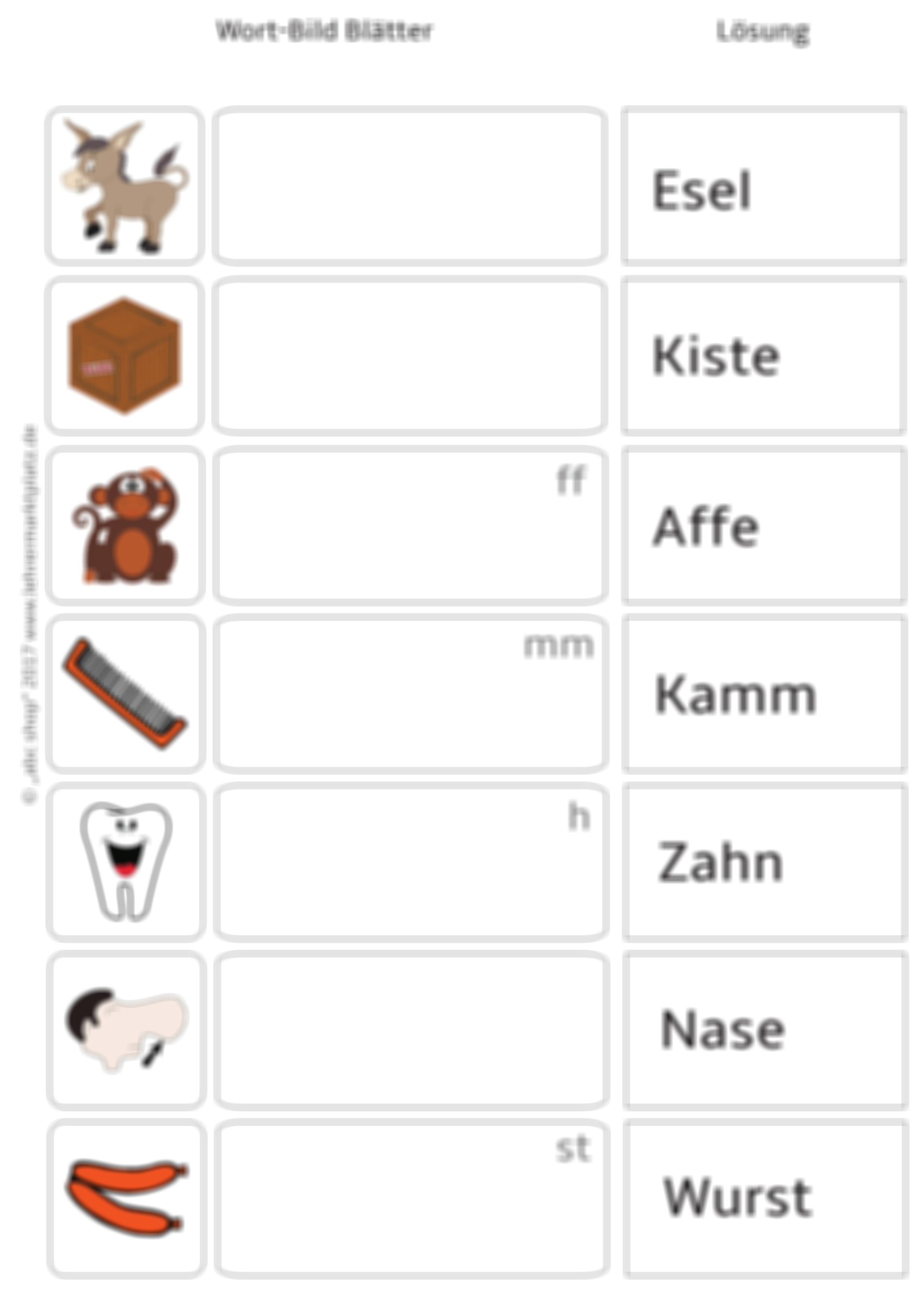 Wort-Bild Blätter - Anfangsunterricht Deutsch Schreiben zu Bildern auf ...