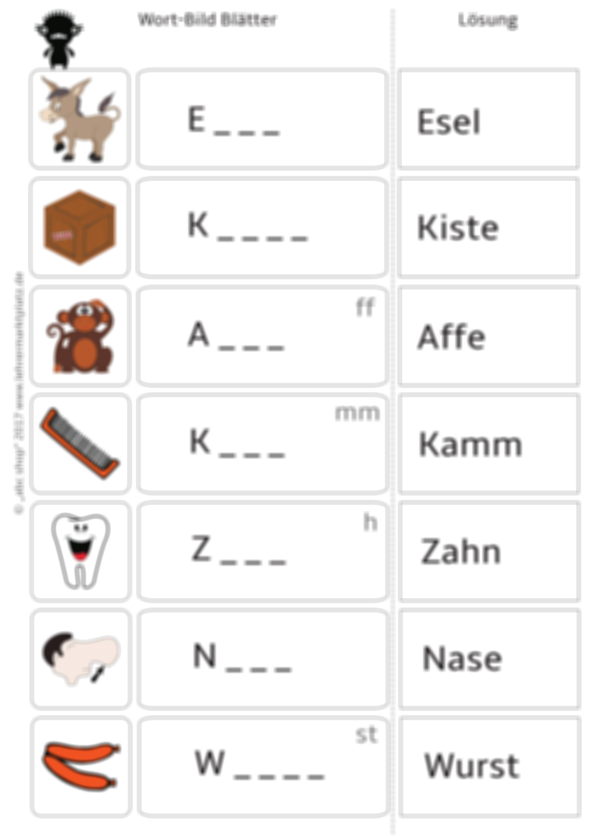Wort-Bild Blätter - Anfangsunterricht Deutsch Schreiben zu Bildern auf ...